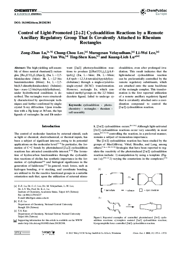 (PDF) Control of Light-Promoted [2+2] Cycloaddition Reactions by a Remote Ancillary Regulatory ...