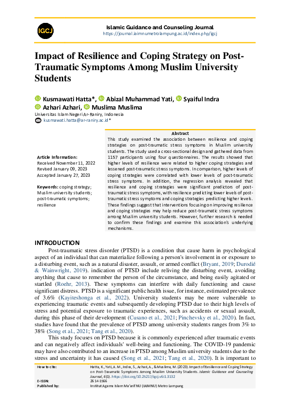 (PDF) Impact of Resilience and Coping Strategy on Post-Traumatic ...