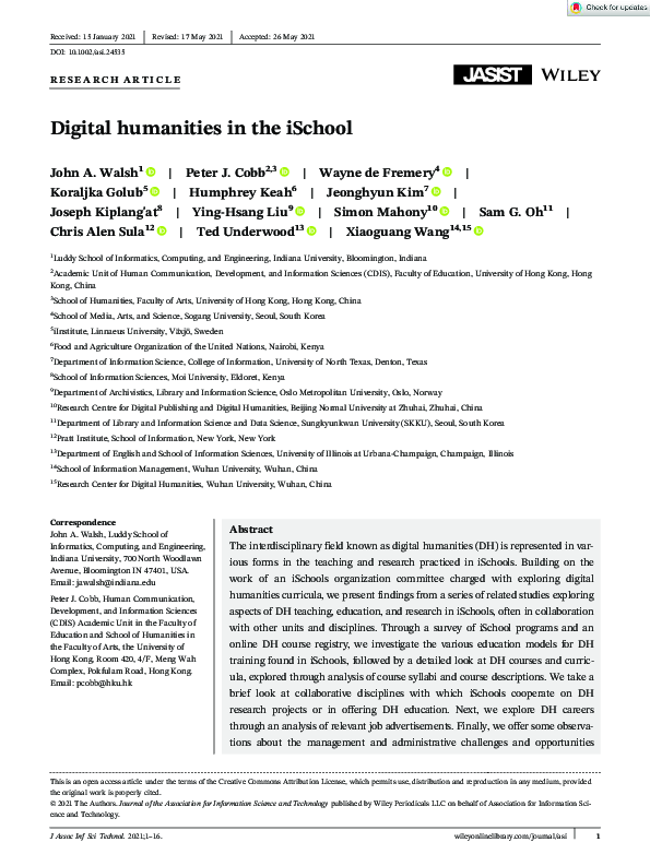 (PDF) Digital humanities in the iSchool