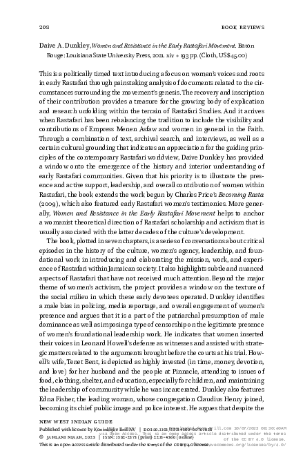 (PDF) Women and Resistance in the Early Rastafari Movement , by Daive A ...