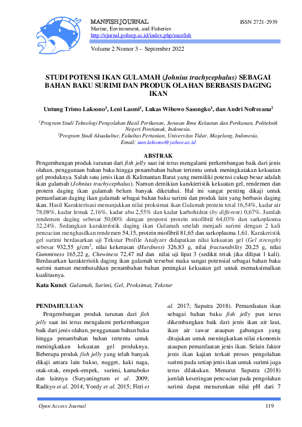 (PDF) Studi Potensi Ikan Gulamah (Johnius trachycephalus) Sebagai Bahan ...