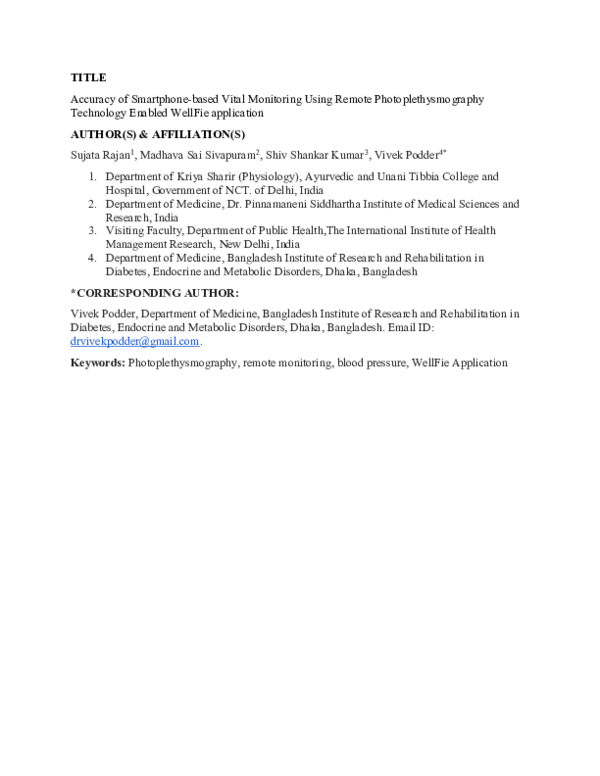 (PDF) Accuracy of Smartphone-based Vital Monitoring Using Remote ...