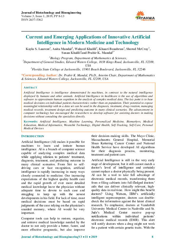 (PDF) Current and Emerging Applications of Innovative Artificial ...