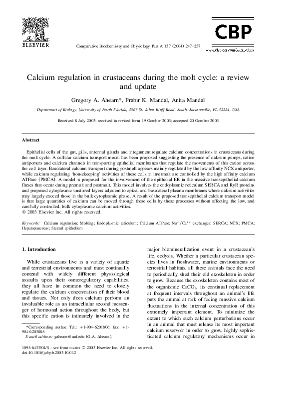 (PDF) Calcium regulation in crustaceans during the molt cycle: a review and update