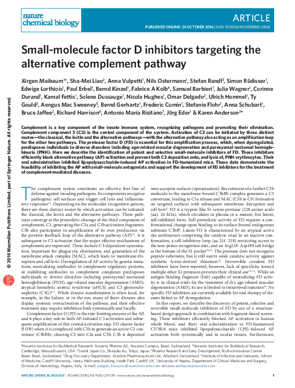 (PDF) Small-molecule factor D inhibitors targeting the alternative ...