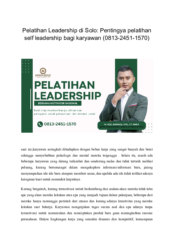 (PDF) Pelatihan Leadership di Solo: Pentingya pelatihan self leadership bagi karyawan