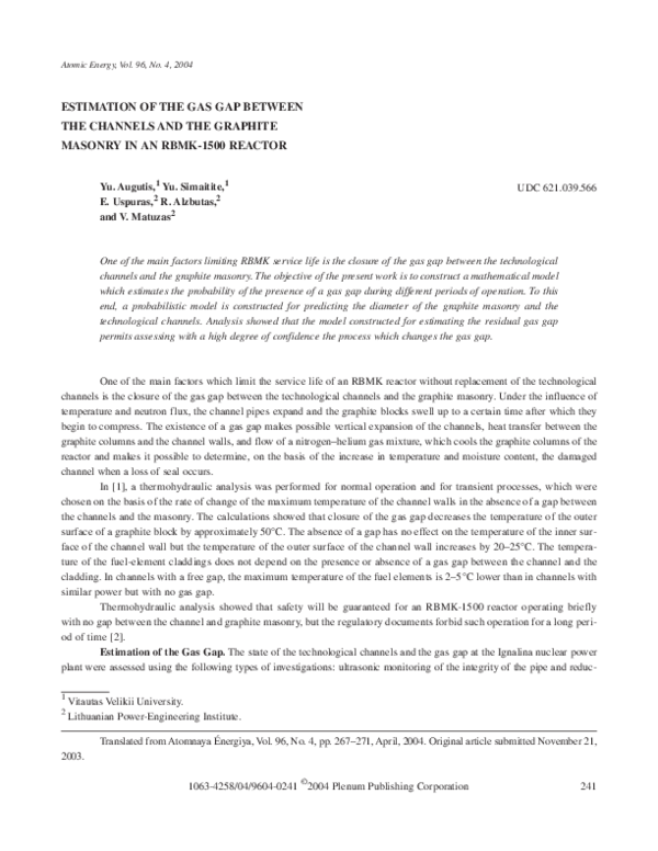 (PDF) Estimation of the Gas Gap Between the Channels and the Graphite ...