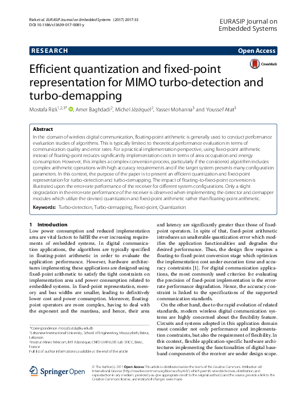 Pdf Efficient Quantization And Fixed Point Representation For Mimo Turbo Detection And Turbo