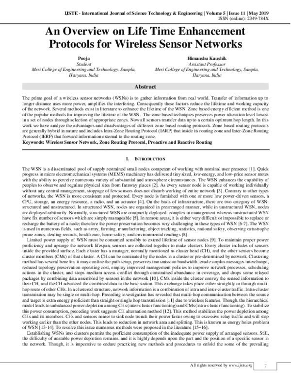(PDF) An Overview on Life Time Enhancement Protocols for Wireless Sensor Networks