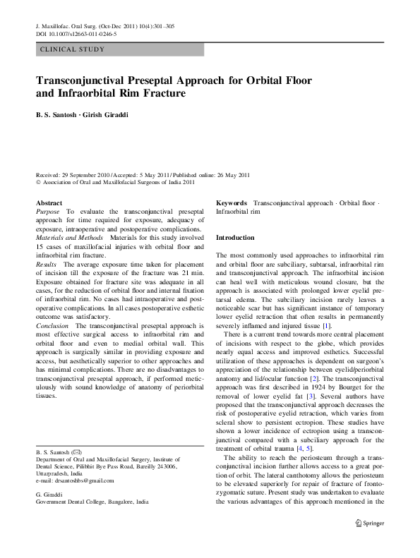 (PDF) Transconjunctival Preseptal Approach for Orbital Floor and ...