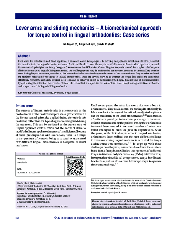 (PDF) Lever arms and sliding mechanics - A biomechanical approach for ...
