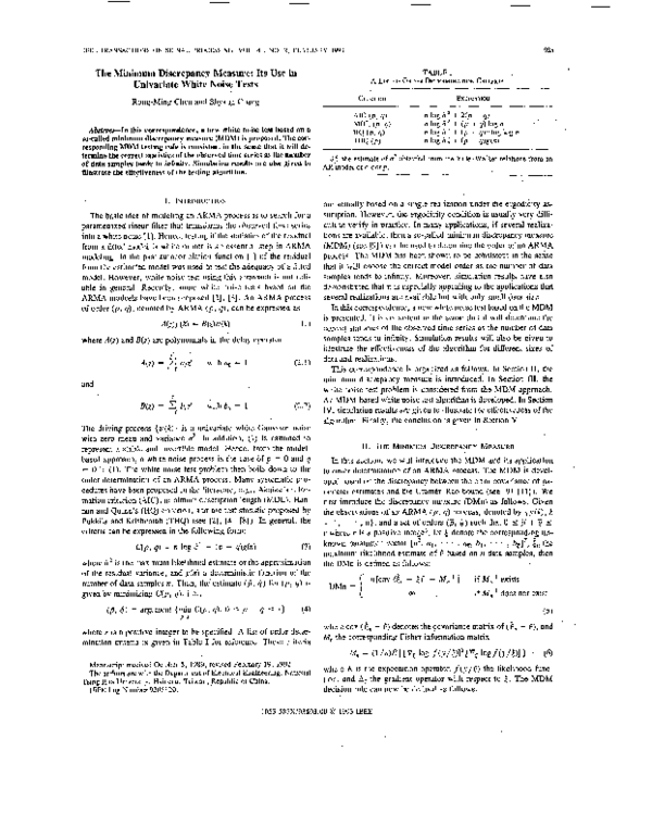 (PDF) The minimum discrepancy measure: its use in univariate white ...