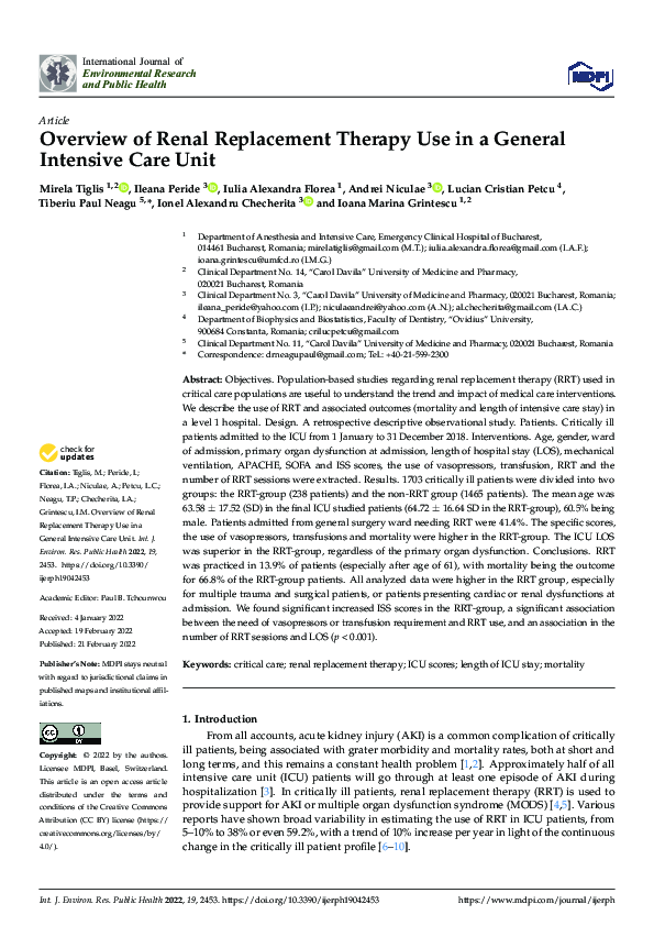 (PDF) Overview of Renal Replacement Therapy Use in a General Intensive ...