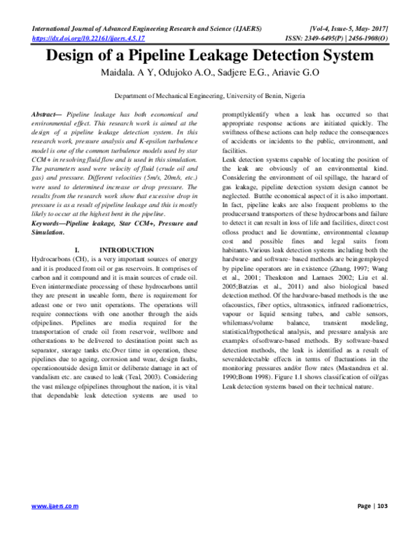 (PDF) Design of a Pipeline Leakage Detection System
