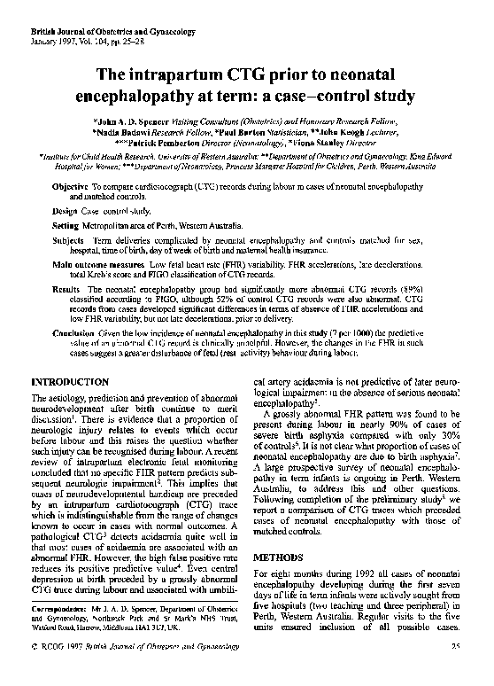 (PDF) The intrapartum CTG prior to neonatal encephalopathy at term: a ...