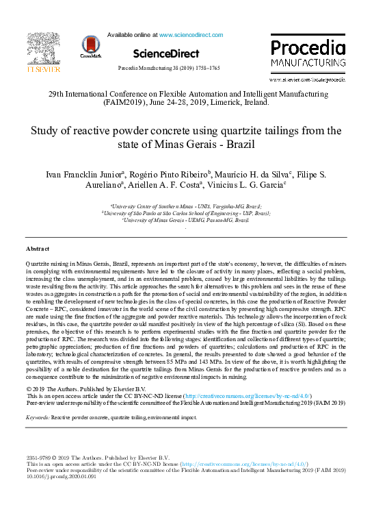 (PDF) Study of reactive powder concrete using quartzite tailings from ...