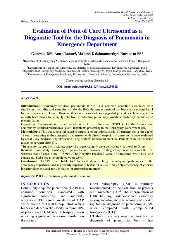 (PDF) Evaluation of Point of Care Ultrasound as a Diagnostic Tool for ...