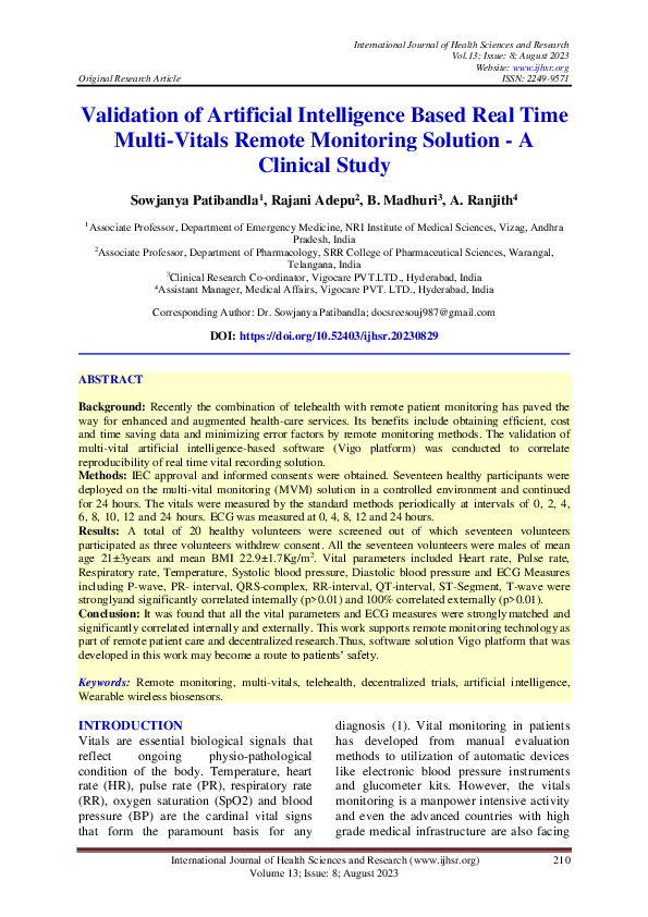 (PDF) Validation of Artificial Intelligence Based Real Time Multi-Vitals Remote Monitoring ...