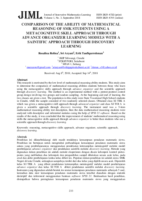 (PDF) Comparison of the Ability of Mathematical Reasoning of SMK ...
