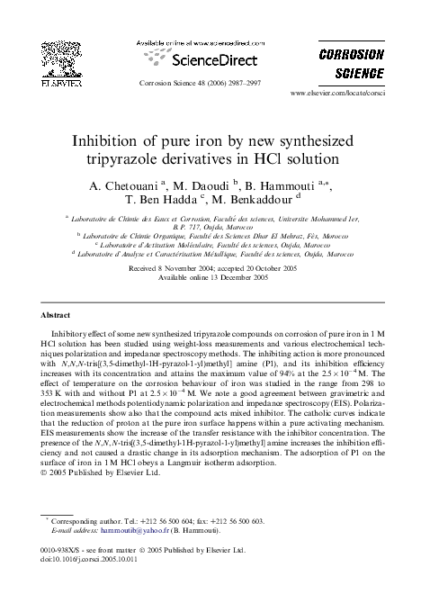 (PDF) Inhibition of pure iron by new synthesized tripyrazole ...