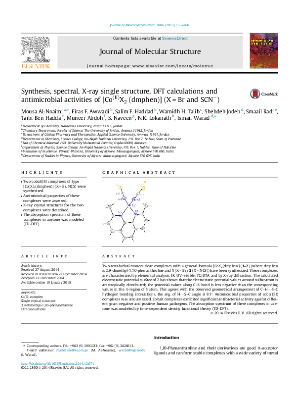 (PDF) Synthesis, spectral, X-ray single structure, DFT calculations and antimicrobial activities ...