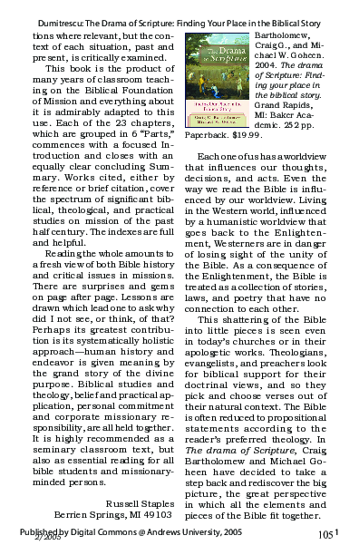 (PDF) The Drama of Scripture: Finding Your Place in the Biblical Story ...