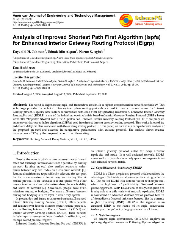 Pdf Analysis Of Improved Shortest Path First Algorithm Ispfa For
