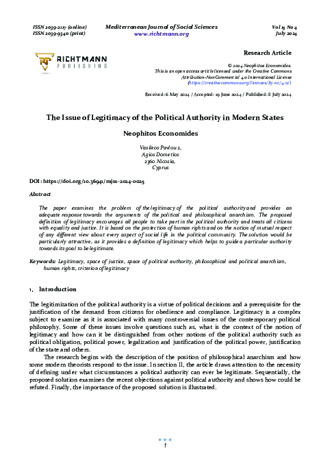 (PDF) Criterion of Legitimacy of the Political Authority