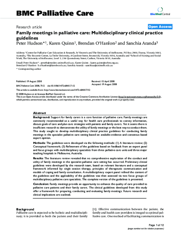 (PDF) Family meetings in palliative care: Multidisciplinary clinical ...