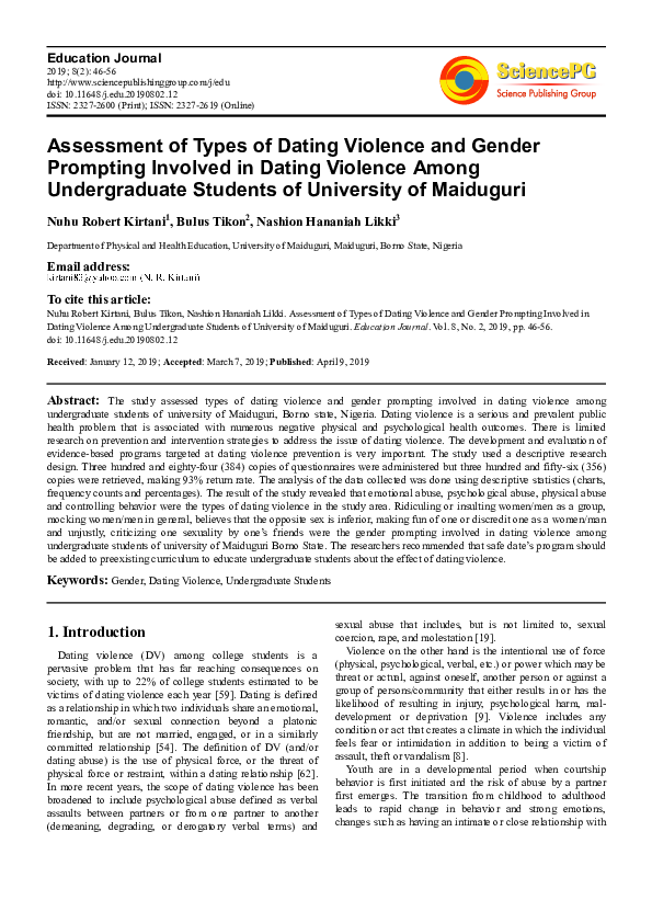 (PDF) Assessment of Types of Dating Violence and Gender Prompting ...