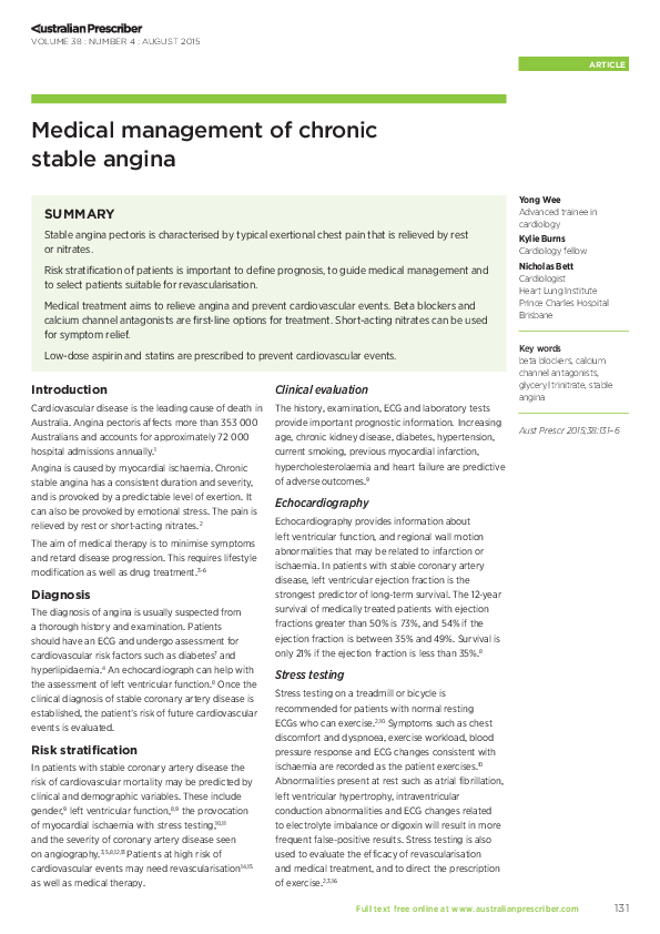 (PDF) Medical management of chronic stable angina