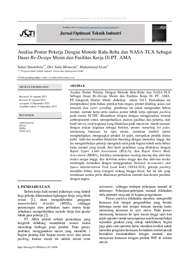 (PDF) Analisa Postur Pekerja Dengan Metode Rula-Reba dan NASA-TLX ...