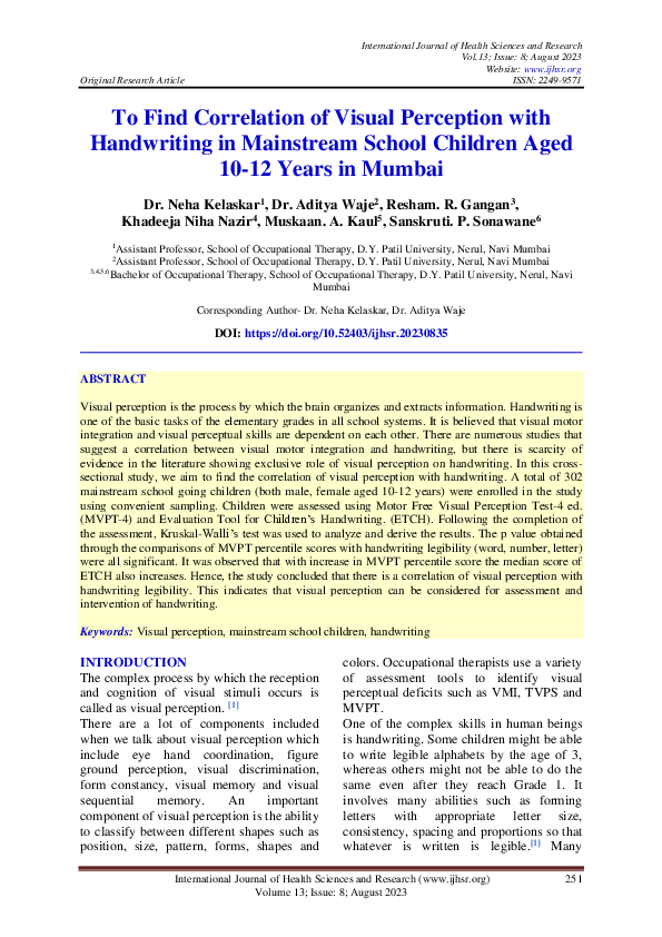 (PDF) To Find Correlation of Visual Perception with Handwriting in ...