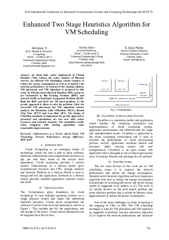 Pdf Enhanced Two Stage Heuristics Algorithm For Vm Scheduling