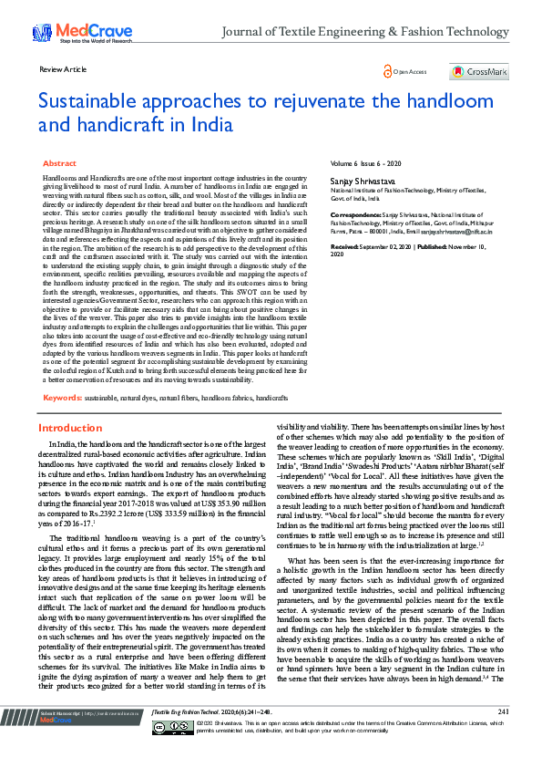 (PDF) Sustainable approaches to rejuvenate the Handloom and Handicraft in India