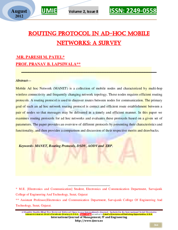(PDF) Routing Protocol In Ad-Hoc Mobile Networks: A Survey