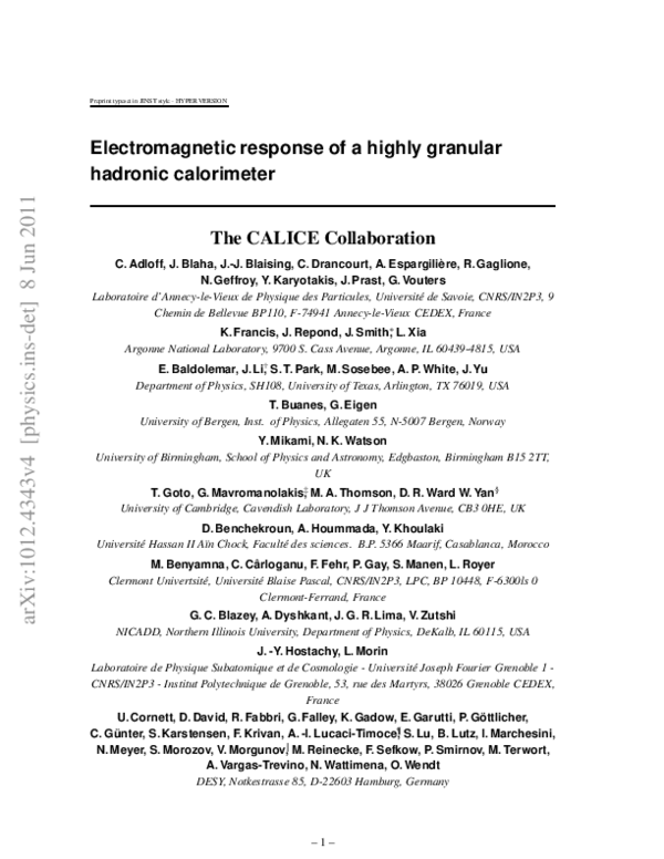 (PDF) Electromagnetic response of a highly granular hadronic calorimeter
