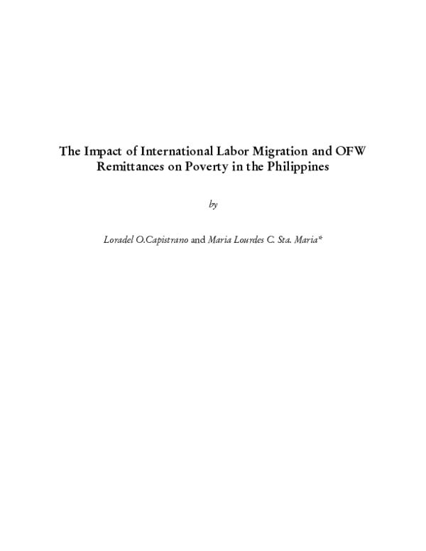 (PDF) The Impact of International Labor Migration and OFW Remittances on Poverty in the Philippines