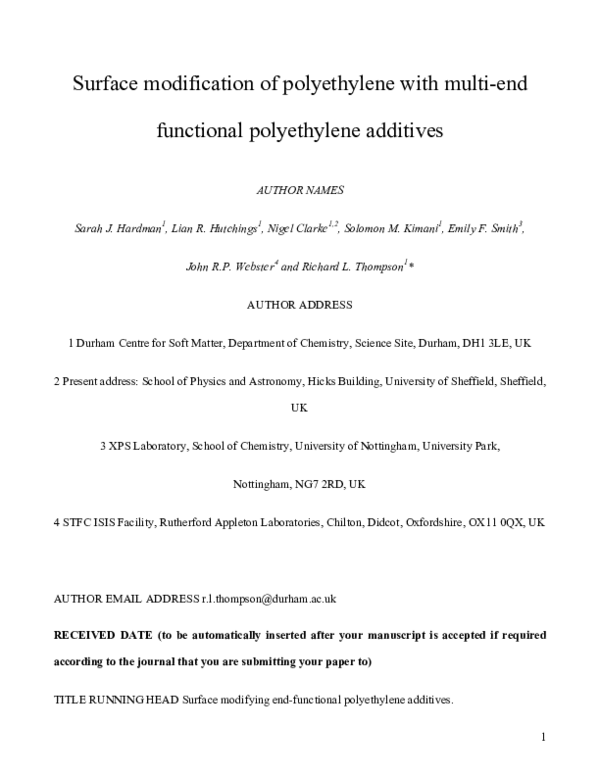(PDF) Surface Modification of Polyethylene with Multi-End-Functional ...
