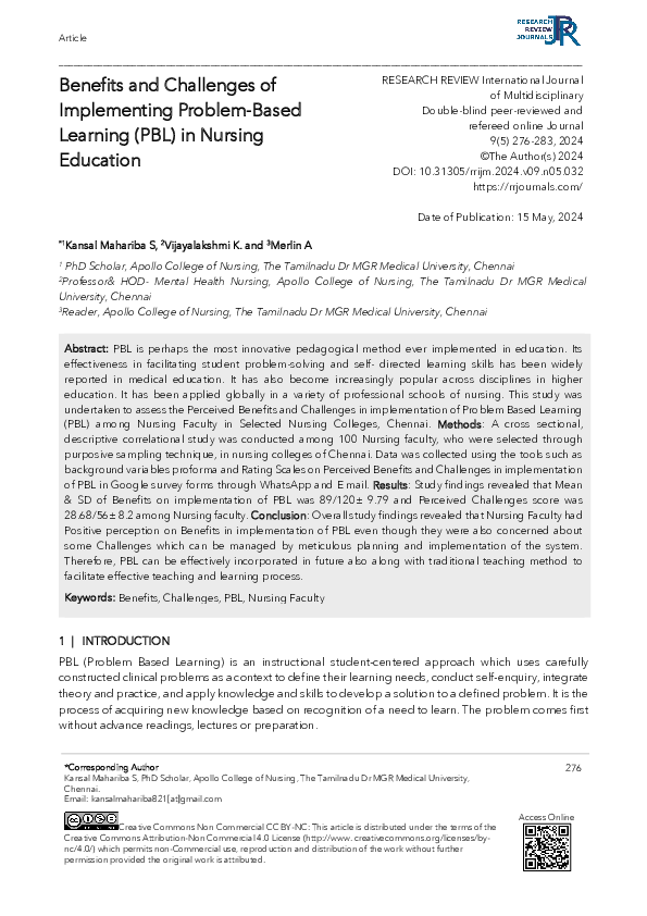 (PDF) Benefits and Challenges of Implementing Problem-Based Learning (PBL) in Nursing Education