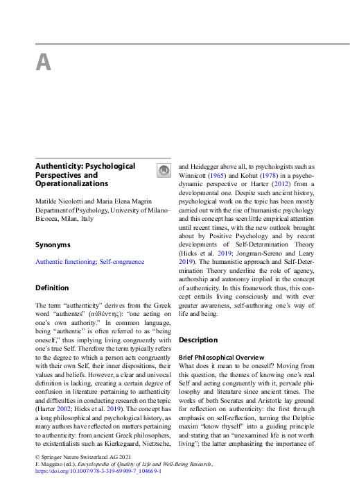 (PDF) Authenticity: Psychological Perspectives and Operationalizations
