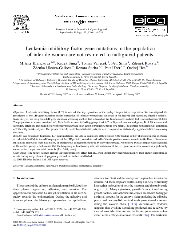 (PDF) Leukemia inhibitory factor gene mutations in the population of ...