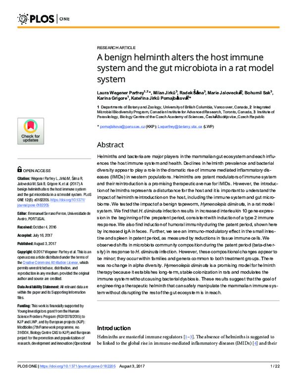 (PDF) A benign helminth alters the host immune system and the gut ...