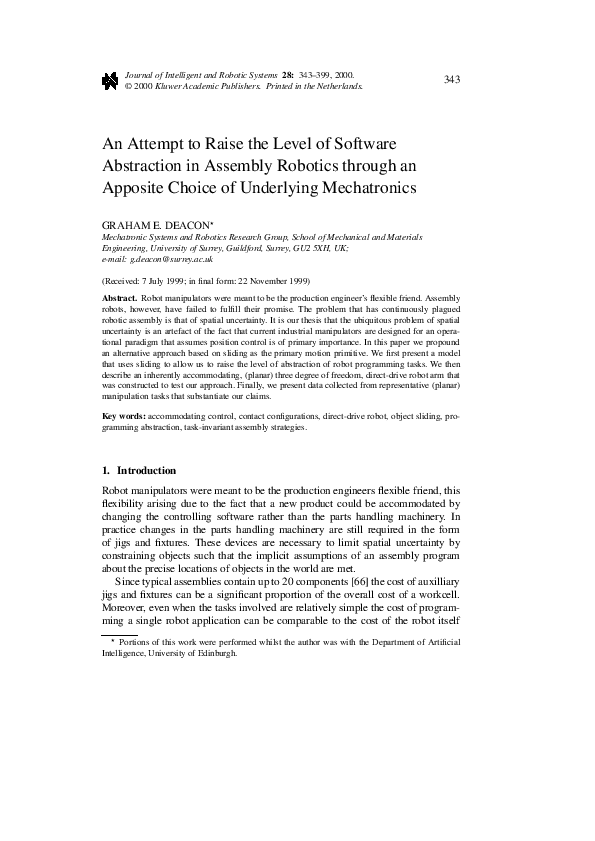 (PDF) An Attempt to Raise the Level of Software Abstraction in Assembly Robotics through an ...