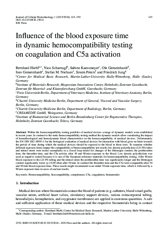 (PDF) Influence of the blood exposure time in dynamic hemocompatibility ...
