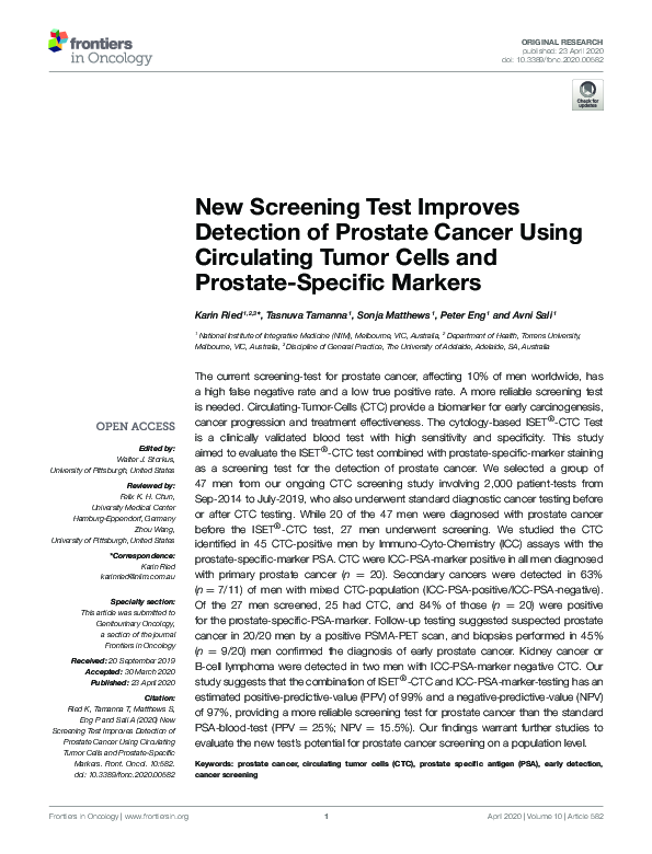 (PDF) New Screening Test Improves Detection of Prostate Cancer Using ...