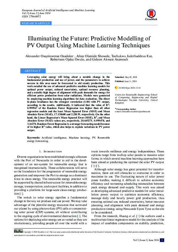 Pdf Illuminating The Future Predictive Modelling Of Pv Output Using Machine Learning Techniques
