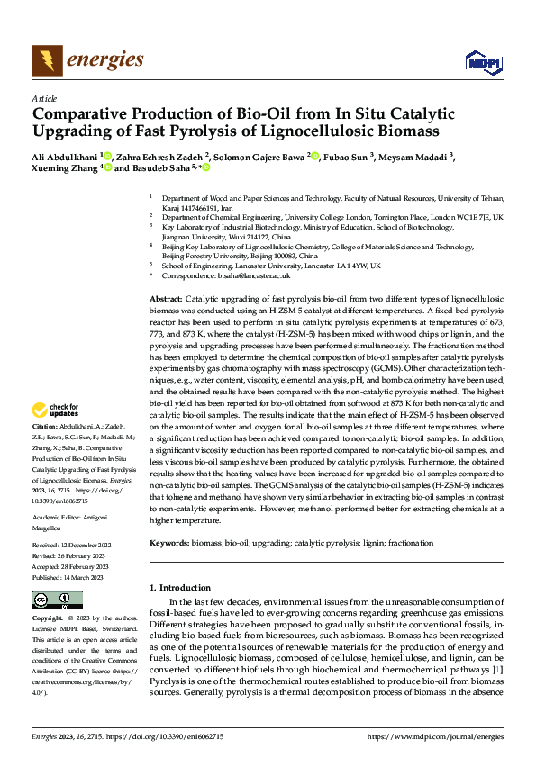 (PDF) Comparative Production of Bio-Oil from In Situ Catalytic ...