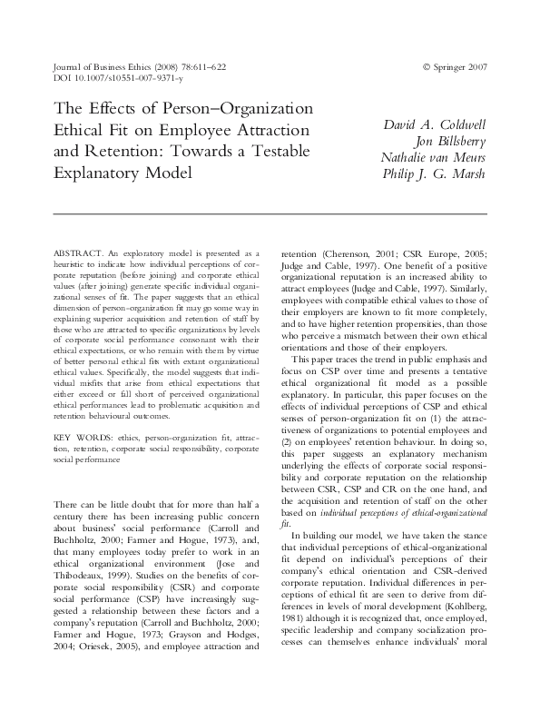 (PDF) The Effects of Person–Organization Ethical Fit on Employee ...
