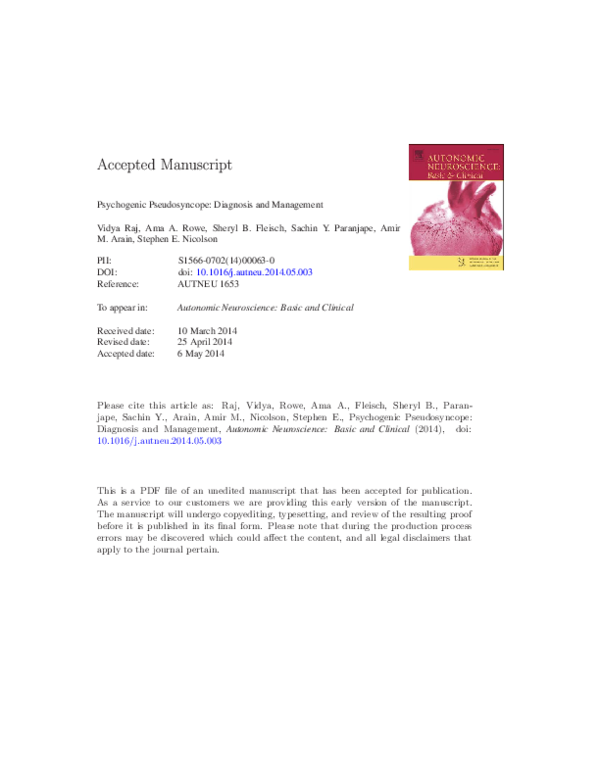 (PDF) Psychogenic pseudosyncope: diagnosis and management